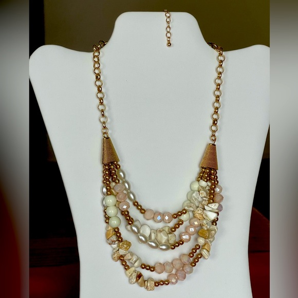 Jewelry | Vintage Stone Metal Plastic Goldtone Multi Strand Necklace ...